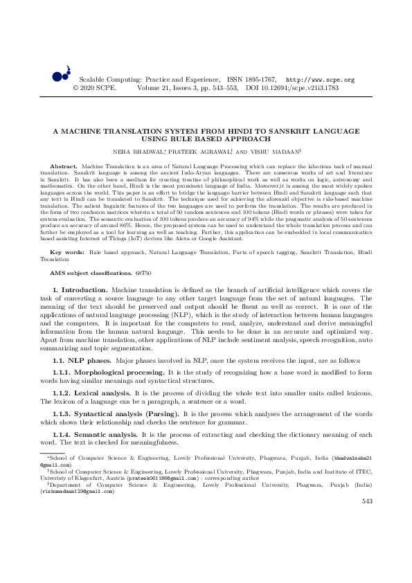 (PDF) A Machine Translation System from Hindi to Sanskrit Language ...