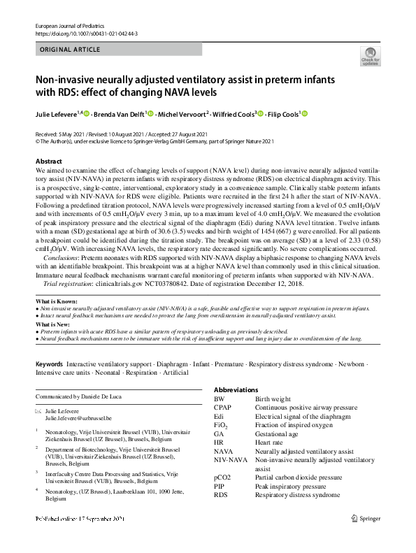 (PDF) Non-invasive neurally adjusted ventilatory assist in preterm ...