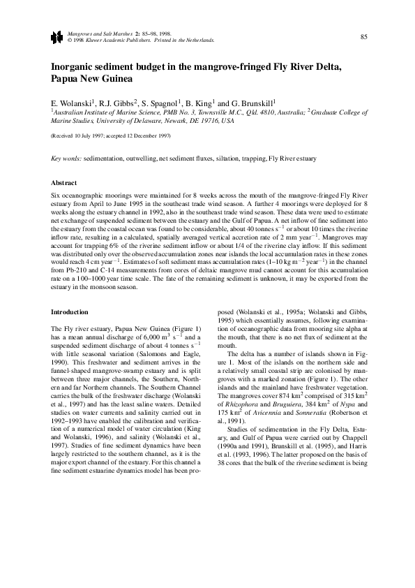 (PDF) Inorganic sediment budget in the mangrove-fringed Fly River Delta ...