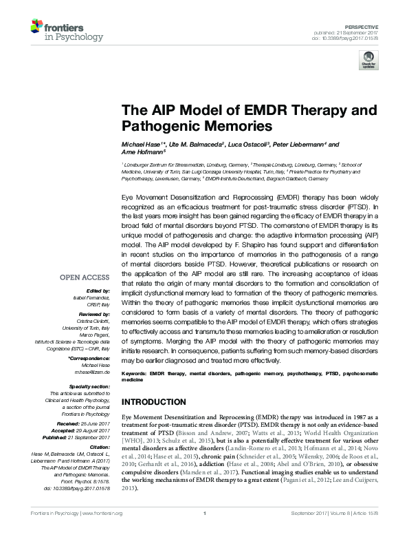 (PDF) The AIP Model of EMDR Therapy and Pathogenic Memories
