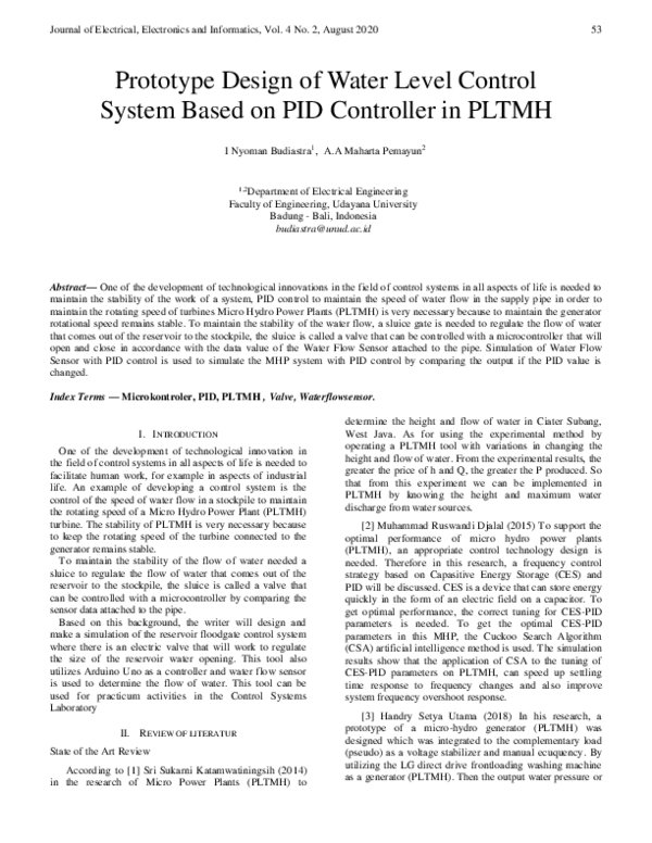 (PDF) Proprototype Design of Water Level Control System Based on Pid ...