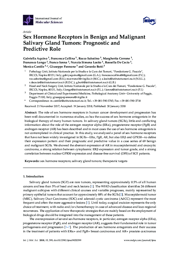 Pdf Sex Hormone Receptors In Benign And Malignant Salivary Gland Tumors Prognostic And