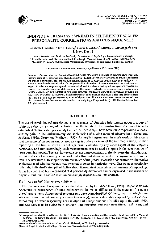 (PDF) Individual response spread in self-report scales: personality ...