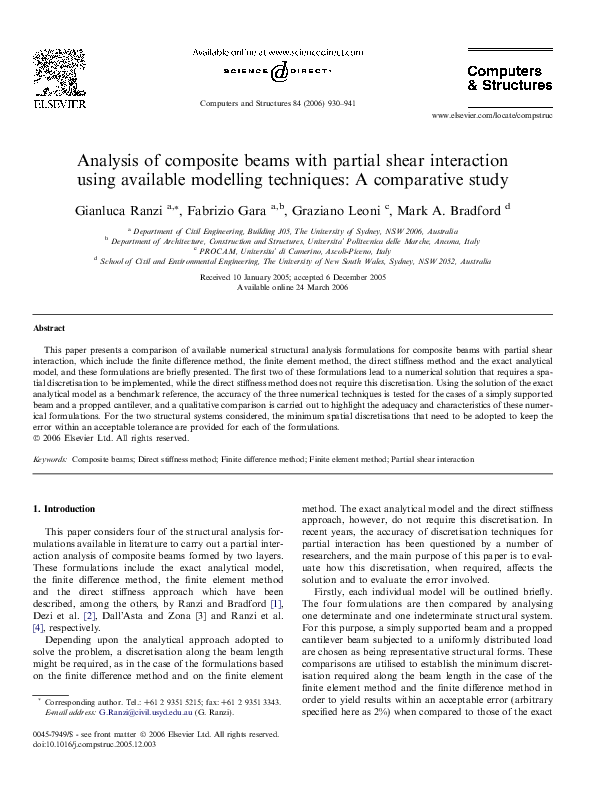 Pdf Analysis Of Composite Beams With Partial Shear Interaction Using