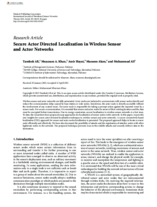 (PDF) Secure Actor Directed Localization in Wireless Sensor and Actor Networks