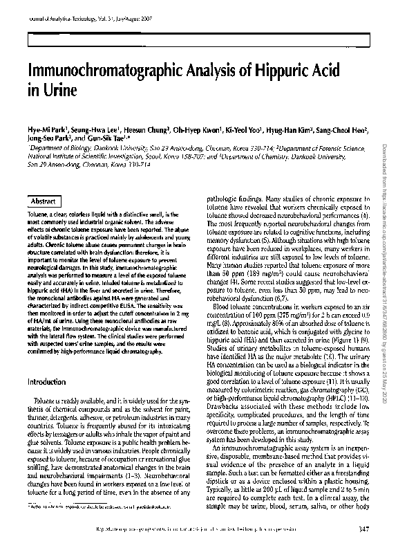 (PDF) Immunochromatographic Analysis of Hippuric Acid in Urine