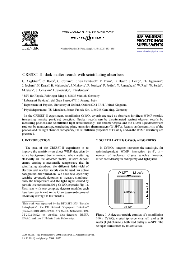 (PDF) Cresst-II: dark matter search with scintillating absorbers