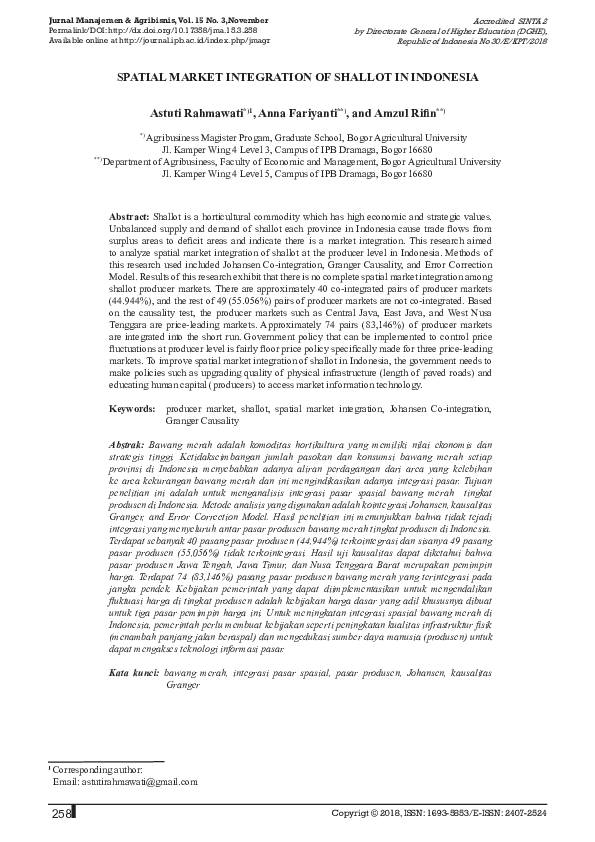 (PDF) Spatial Market Integration of Shallot in Indonesia