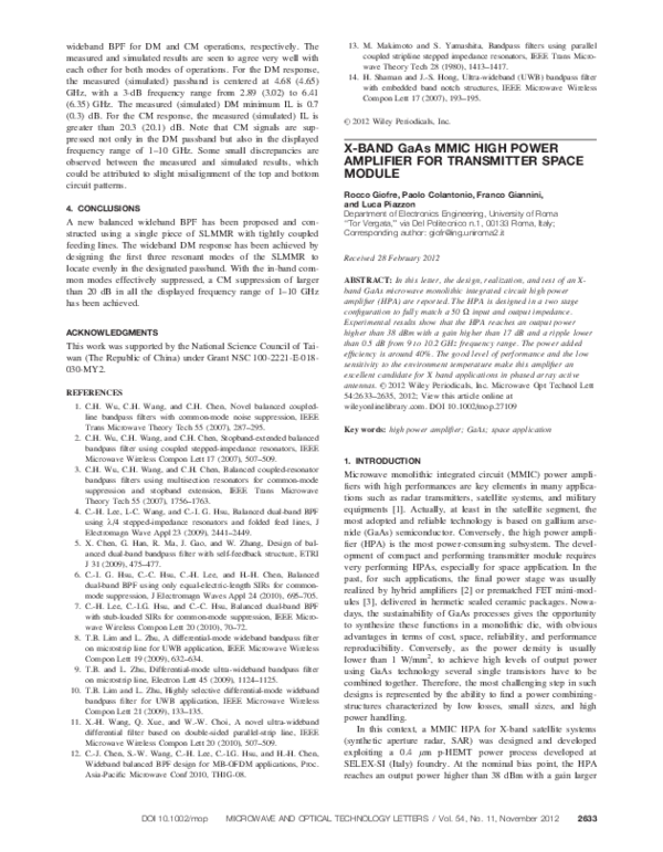 (PDF) X-Band GaAs mmic high power amplifier for transmitter space module