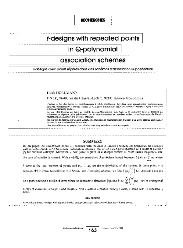 (PDF) t-designs with repeated points in Q-polynomial association schemes