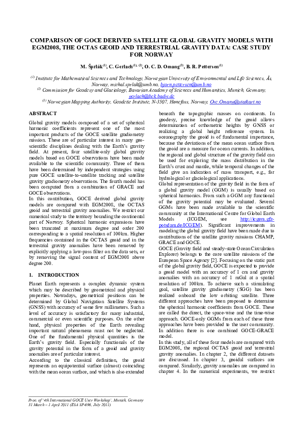 Pdf Comparison Of Goce Derived Satellite Global Gravity Models With Egm2008 The Octas Geoid
