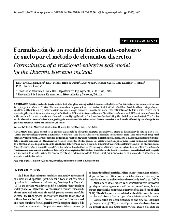 (PDF) Formulation of a frictional-cohesive soil model by the Discrete Element method | Engelbert ...