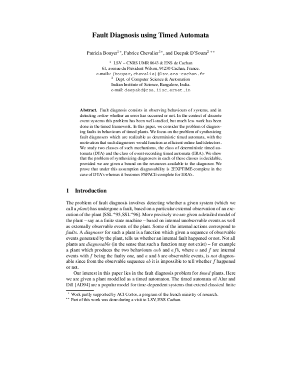 (PDF) Fault Diagnosis Using Timed Automata