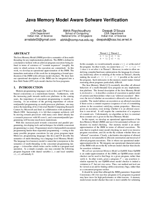 (PDF) Java Memory Model Aware Sofware Verification