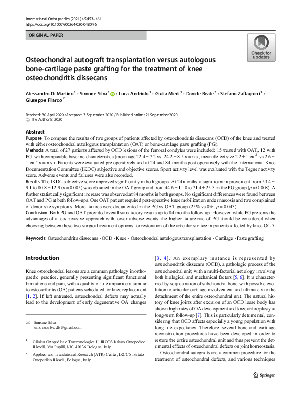 (PDF) Osteochondral autograft transplantation versus autologous bone ...