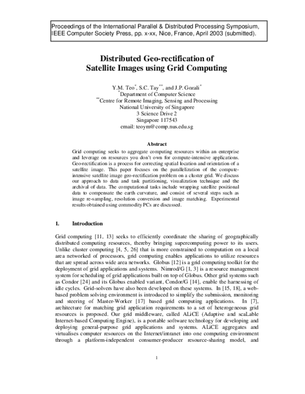 Pdf Distributed Geo Rectification Of Satellite Images Using Grid Computing