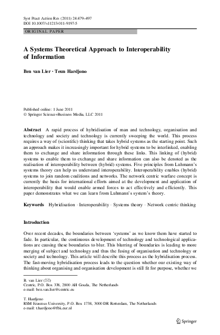 (PDF) A Systems Theoretical Approach to Interoperability of Information