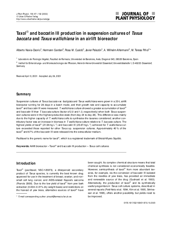 (PDF) Taxol® and baccatin III production in suspension cultures of ...