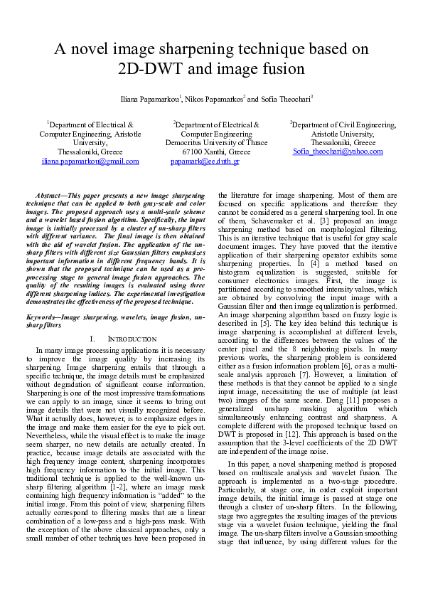 (PDF) A novel image sharpening technique based on 2D-DWT and image fusion