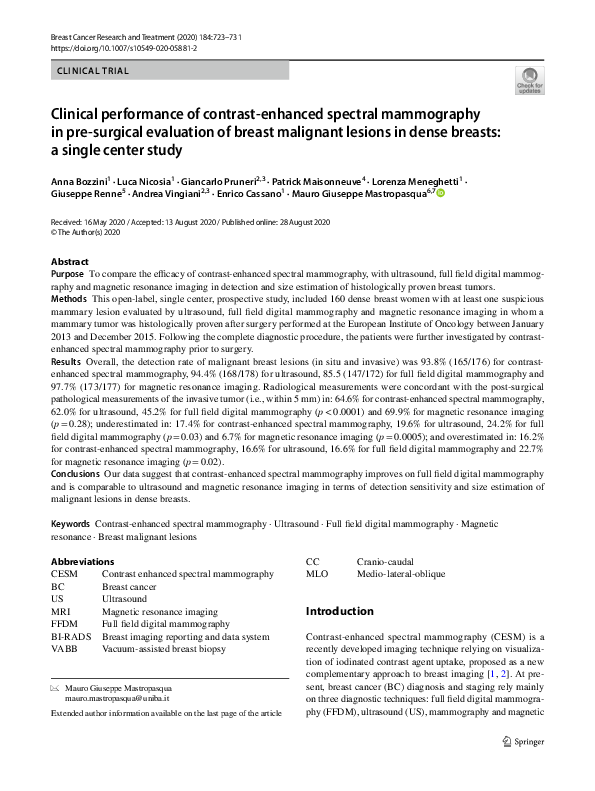 (PDF) Clinical performance of contrast-enhanced spectral mammography in pre-surgical evaluation ...