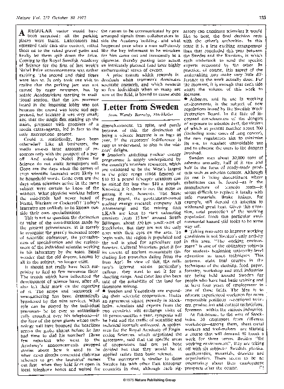 (PDF) Letter from Sweden | Wendy Barnaby - Academia.edu