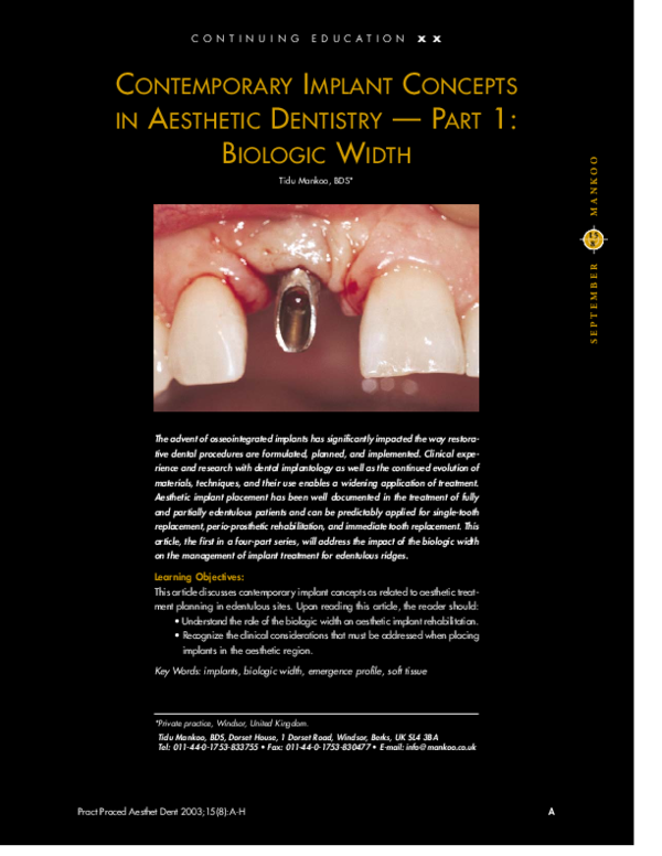 (PDF) Contemporary implant concepts in aesthetic dentistry--Part 2: Immediate single-tooth implants