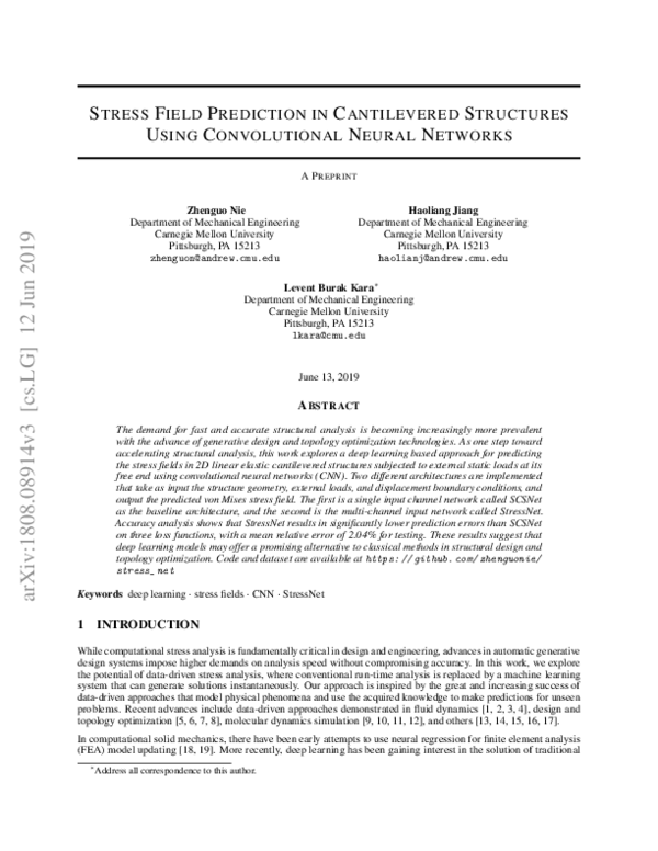 (PDF) Stress Field Prediction in Cantilevered Structures Using Convolutional Neural Networks