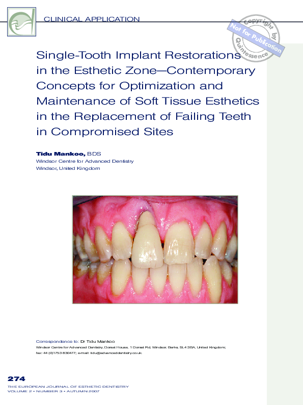 (PDF) Single-tooth implant restorations in the esthetic zone ...