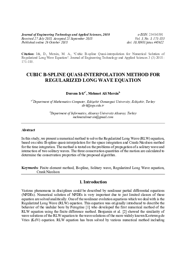 (PDF) Cubic B-Spline Quasi-Interpolation Method For Regularized Long Wave Equation