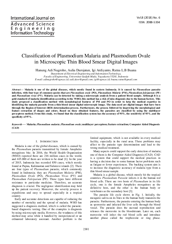 (PDF) Classification of Plasmodium Malariae dan Plasmodium Ovale in ...