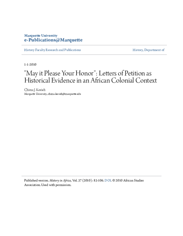 (PDF) “May It Please Your Honor”: Letters of Petition as Historical ...
