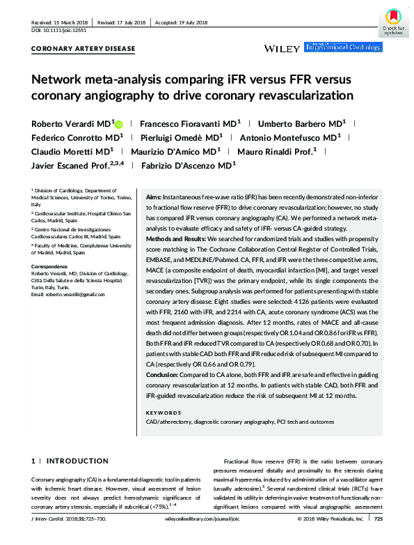 (PDF) Network meta-analysis comparing iFR versus FFR versus coronary ...