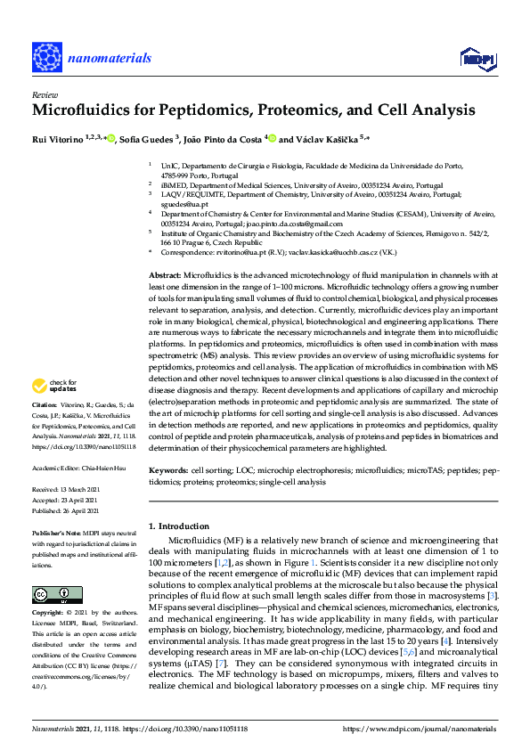 (PDF) Microfluidics for Peptidomics, Proteomics, and Cell Analysis