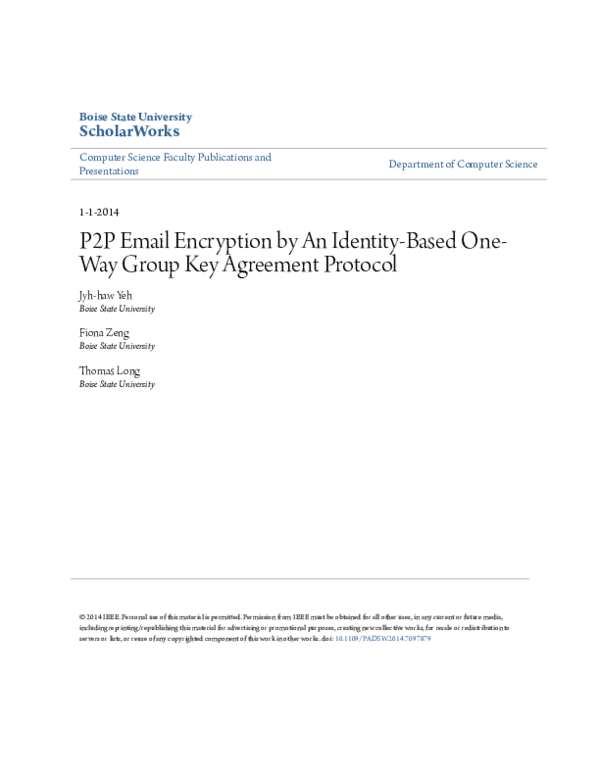 Pdf P2p Email Encryption By An Identity Based One Way Group Key Agreement Protocol
