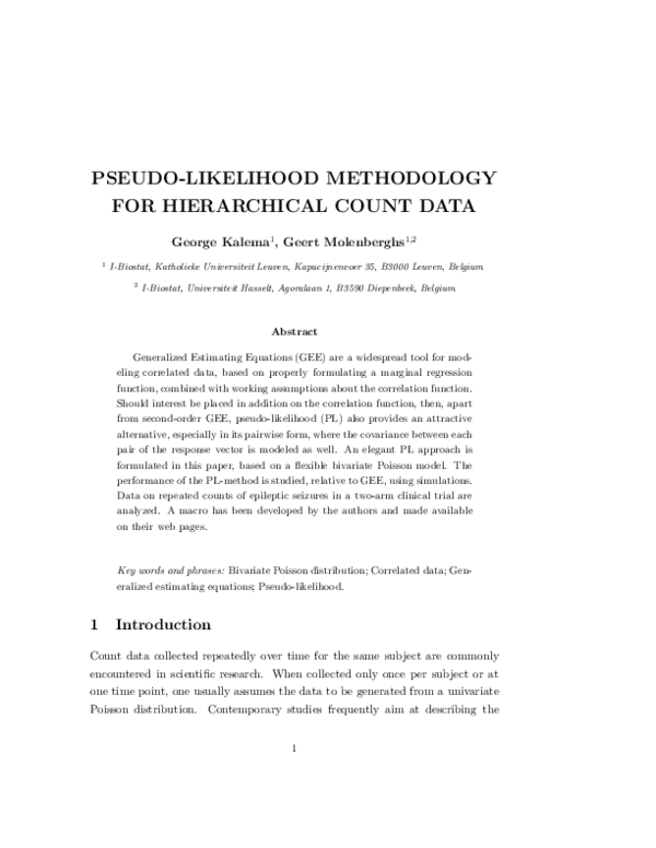 (PDF) Pseudo-Likelihood Methodology for Hierarchical Count Data