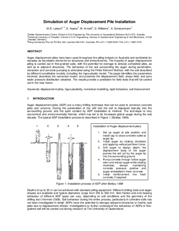 (PDF) Simulation of auger displacement pile installation