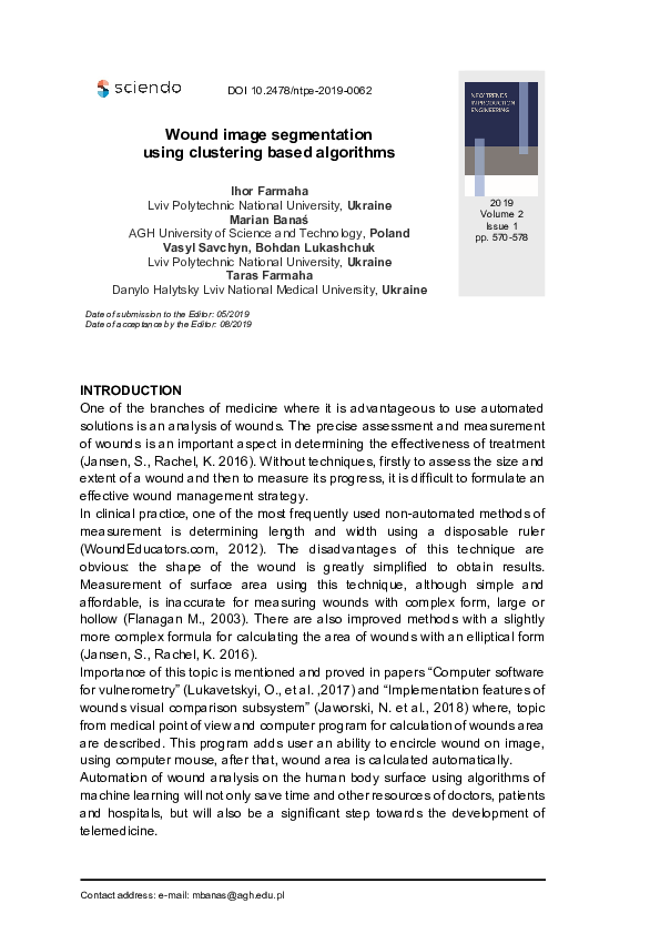 (PDF) Wound image segmentation using clustering based algorithms