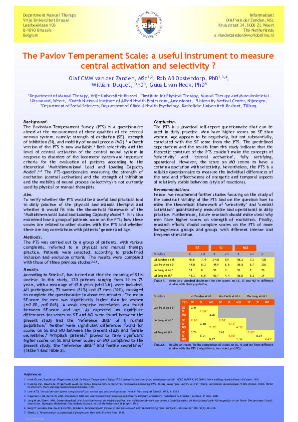 (PDF) The Pavlov Temperament Scale: a useful instrument to measure ...