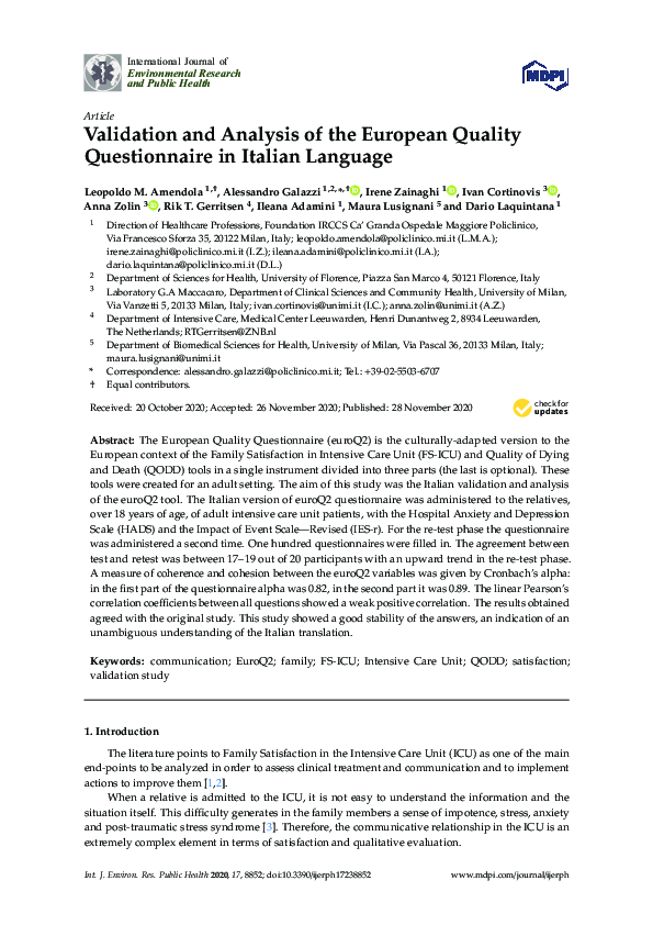 (PDF) Validation and Analysis of the European Quality Questionnaire in ...