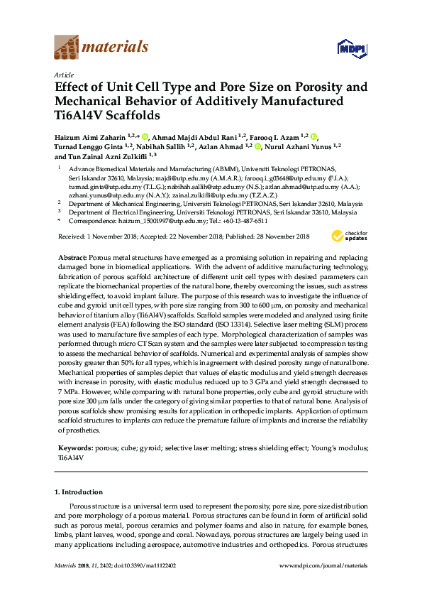 (PDF) Effect of Unit Cell Type and Pore Size on Porosity and Mechanical ...