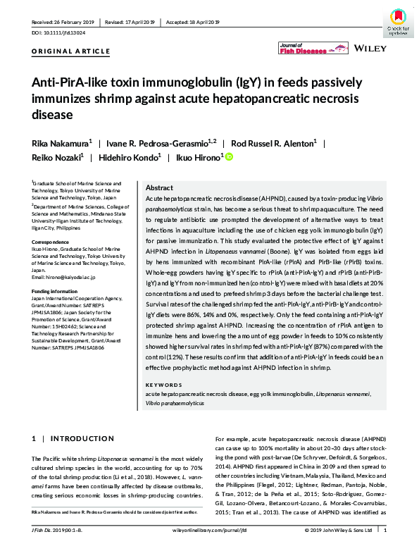 (PDF) Anti‐PirA‐like toxin immunoglobulin (IgY) in feeds passively ...