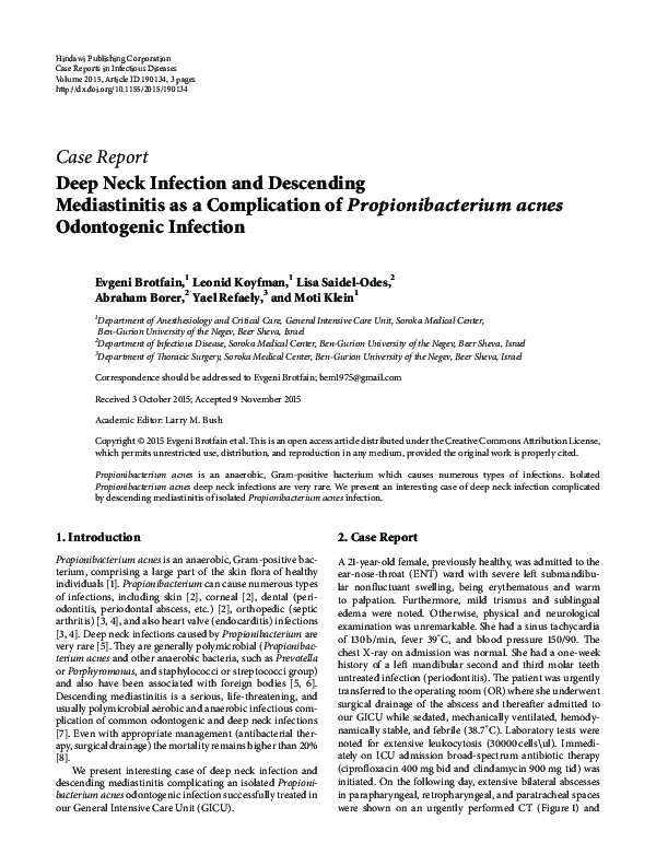 (PDF) Deep Neck Infection and Descending Mediastinitis as a ...