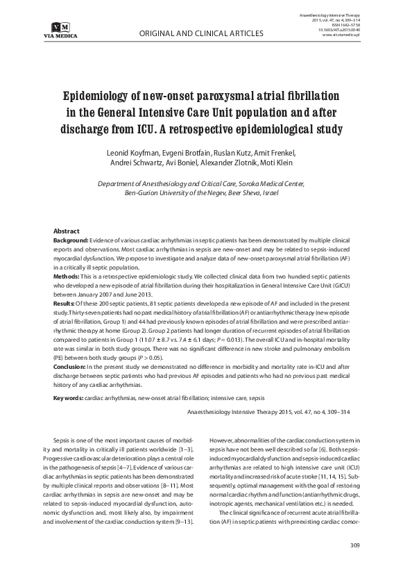 (PDF) Epidemiology of new-onset paroxysmal atrial fibrillation in the General Intensive Care ...