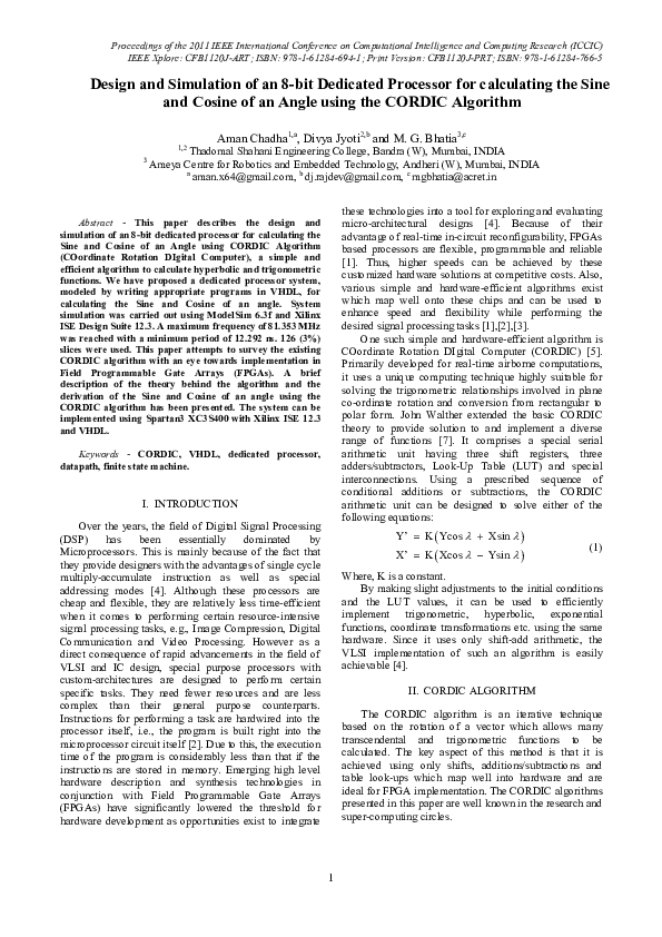 Pdf Design And Simulation Of An 8 Bit Dedicated Processor For Calculating The Sine And Cosine