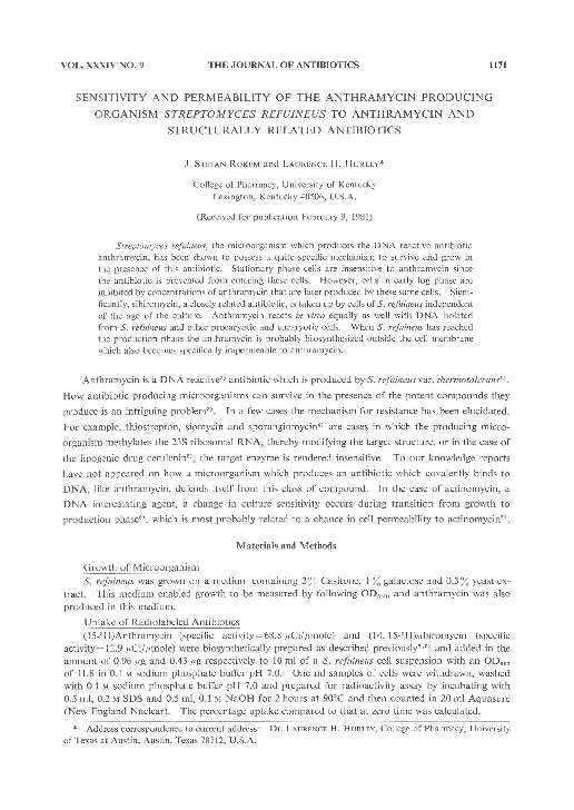 (PDF) Sensitivity and permeability of the anthramycin producing ...