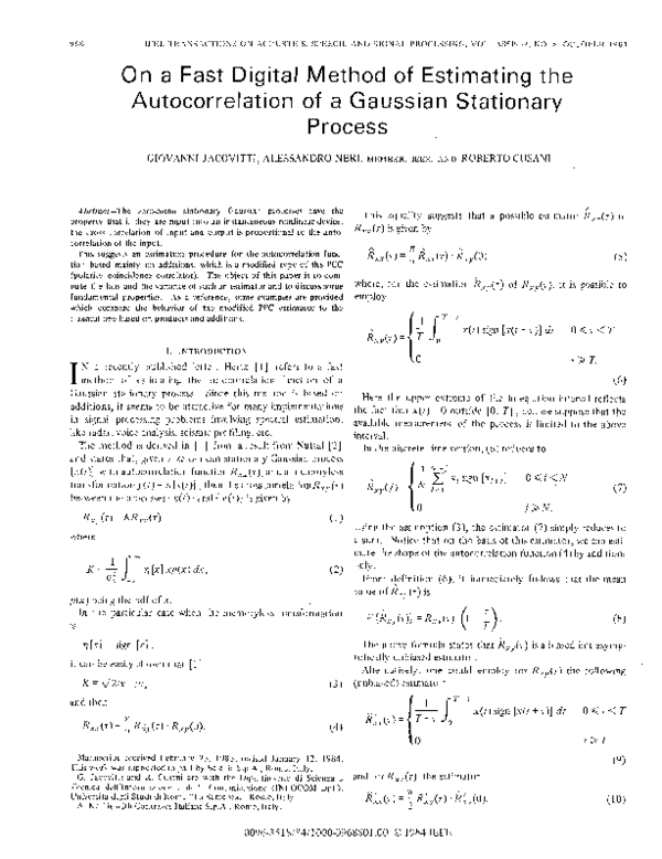 (PDF) On a fast digital method of estimating the autocorrelation of a gaussian stationary process