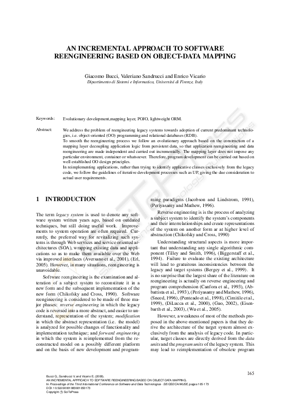 (PDF) An Incremental Approach to Software Reengineering Based on Object-Data Mapping