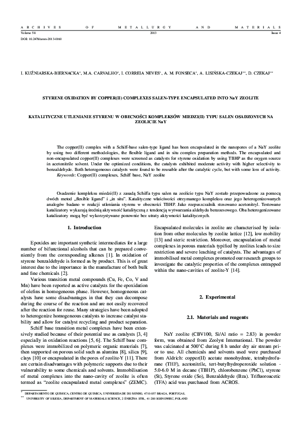 (PDF) Styrene Oxidation by Copper(II) Complexes Salen-Type Encapsulated ...