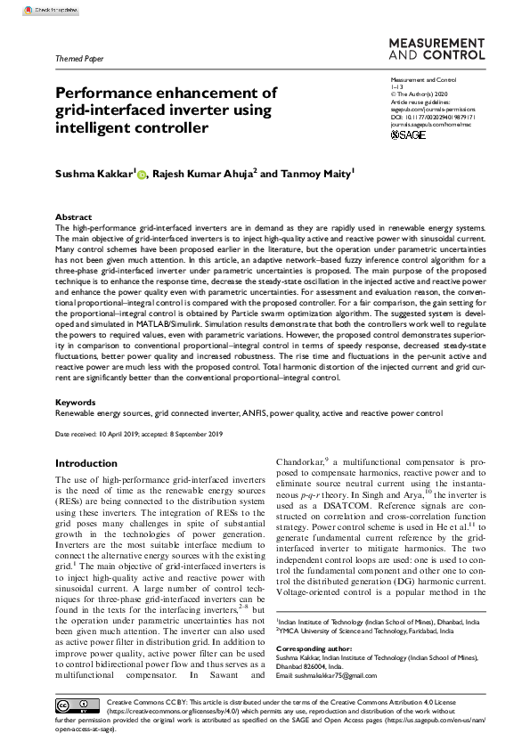 Pdf Performance Enhancement Of Grid Interfaced Inverter Using
