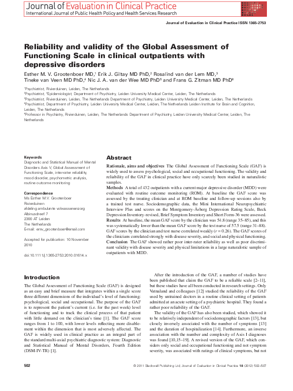 (PDF) Reliability and validity of the Global Assessment of Functioning Scale in clinical ...